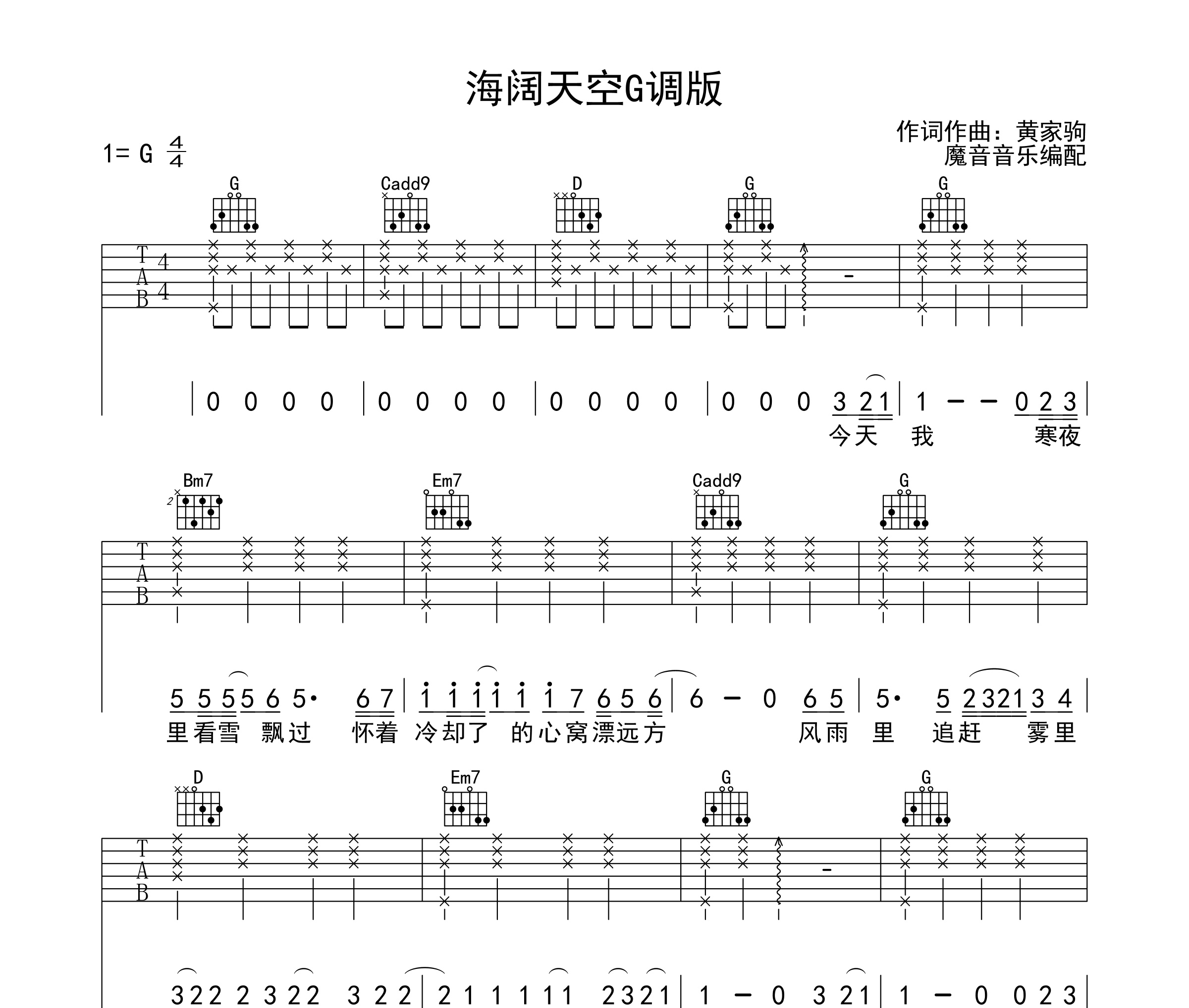 海阔天空吉他谱beyondg调指法版吉他弹唱谱 吉他派